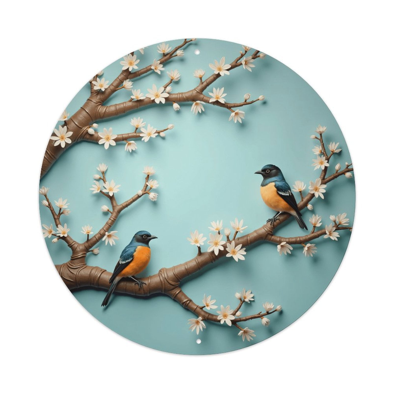 Vintage Wall Decor Birds Blue Wall Plaque Sign Round Metal Tin Sign ...