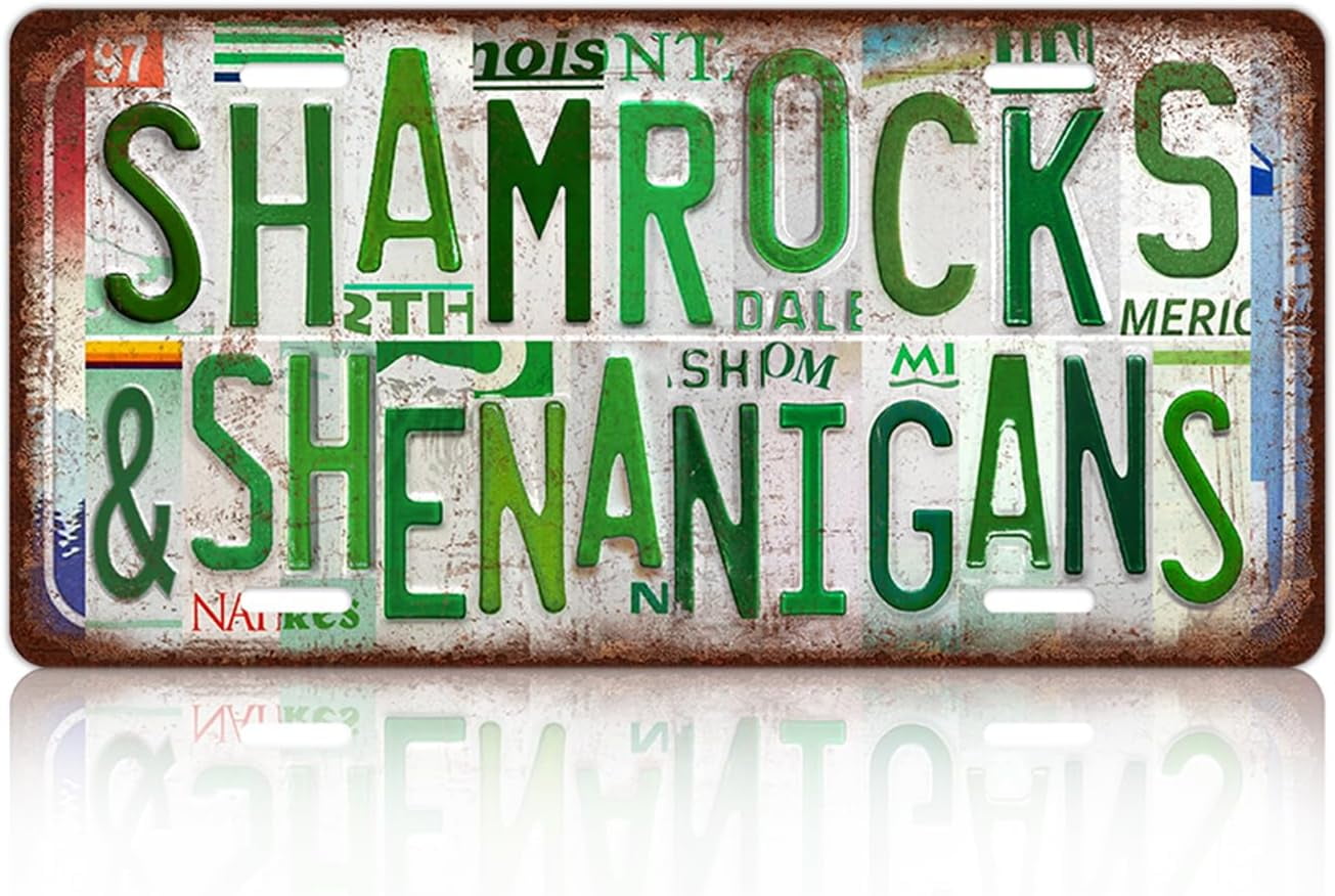 Vintage Wall Decor Here For The Shenanigans License Plate Metal Sign ...