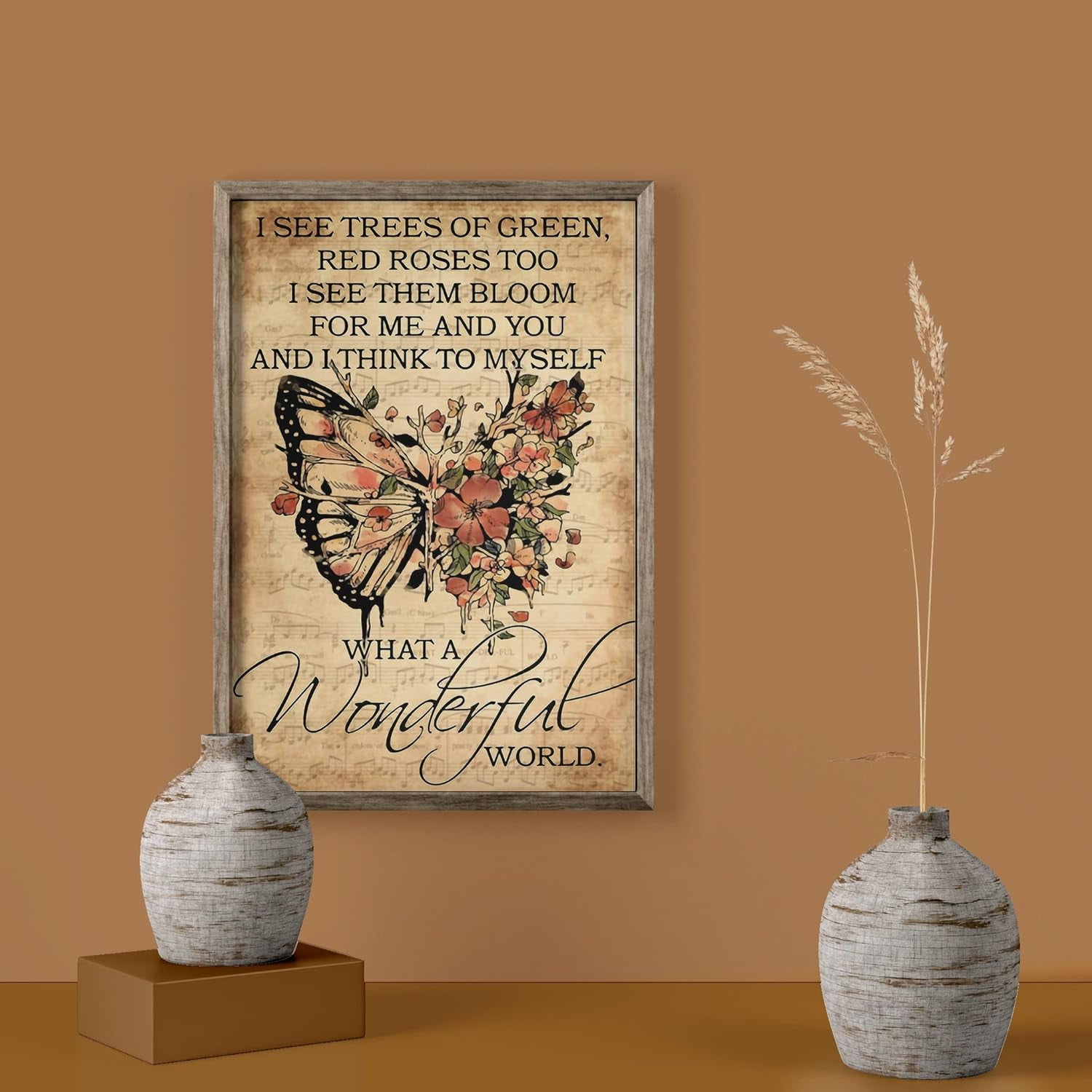 Vintage Wall Decor Metal Plaque Butterfly- What A Wonderful World Metal ...