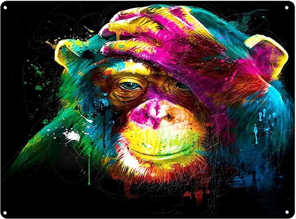 Vintage Wall Decor Metal Poster Plaque Painted Monkey Animal Wedding ...