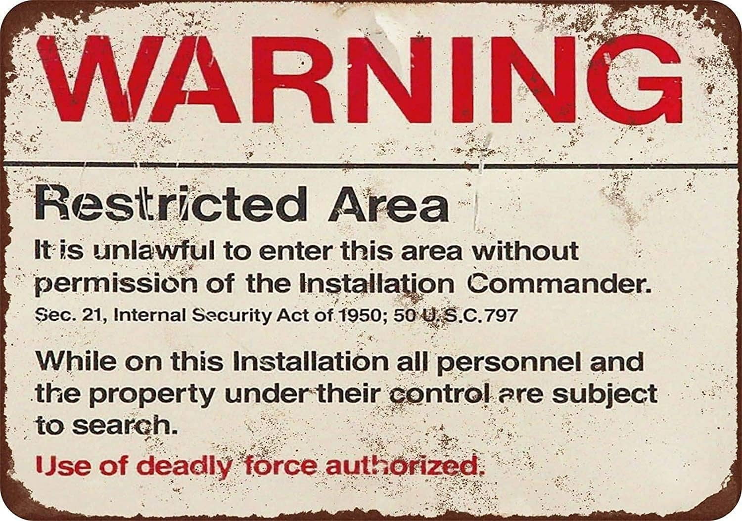 Vintage Wall Decor Metal Poster Plaque Warning Restricted Military Area ...