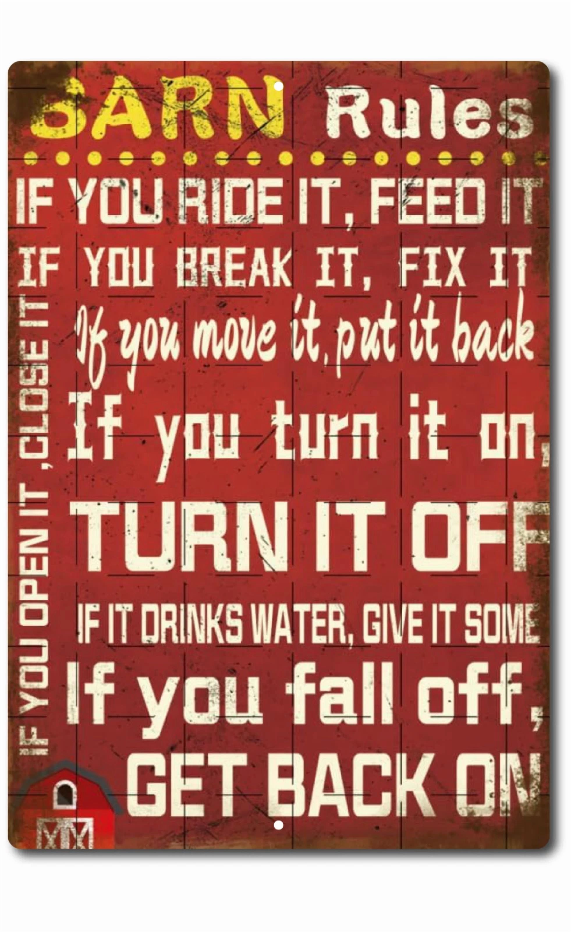 Vintage Wall Decor Metal Tin Sign Barn Rules Cowboy Ranch Funny Farm ...