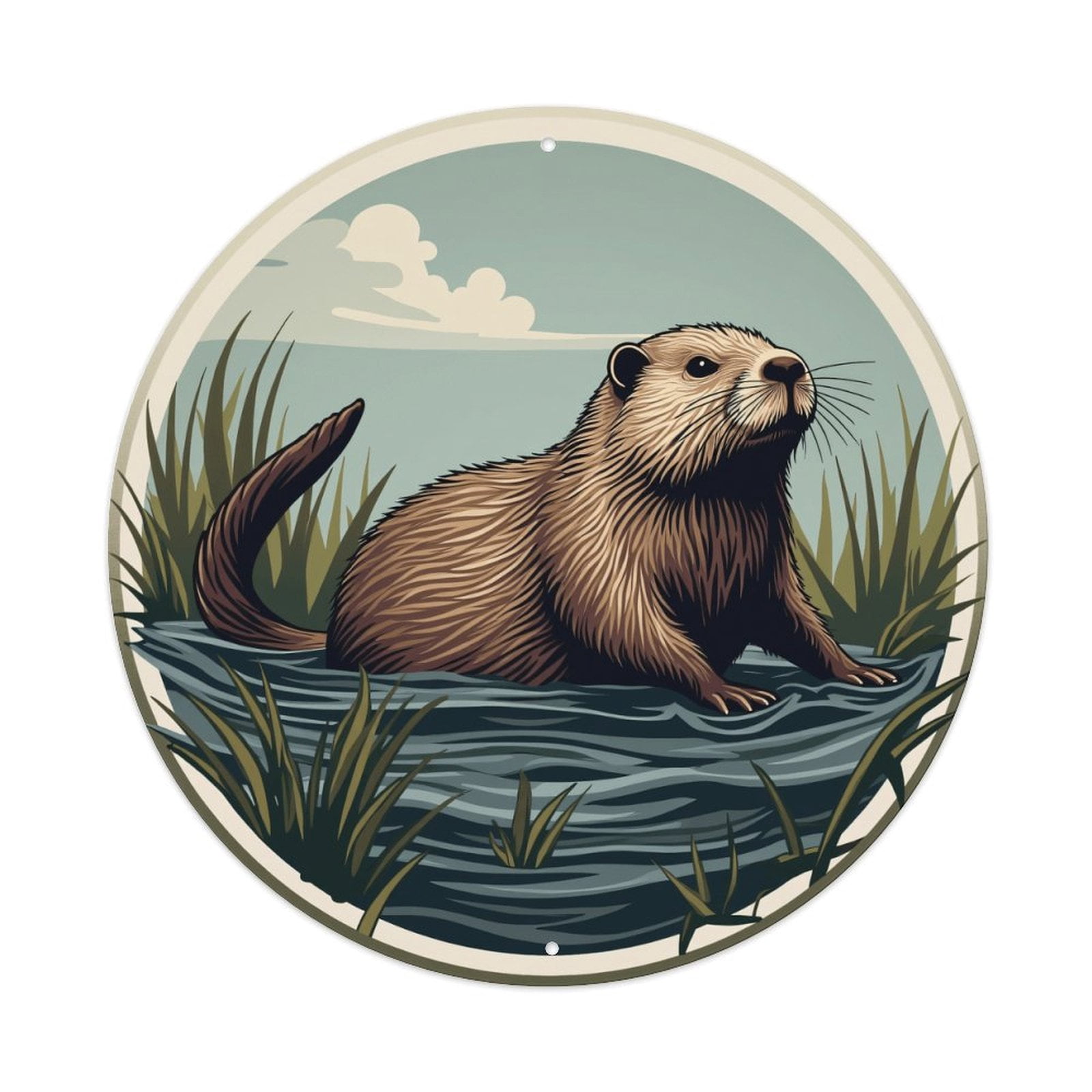 Vintage Wall Decor Otter Water Nature Wall Plaque Sign Round Metal Tin ...