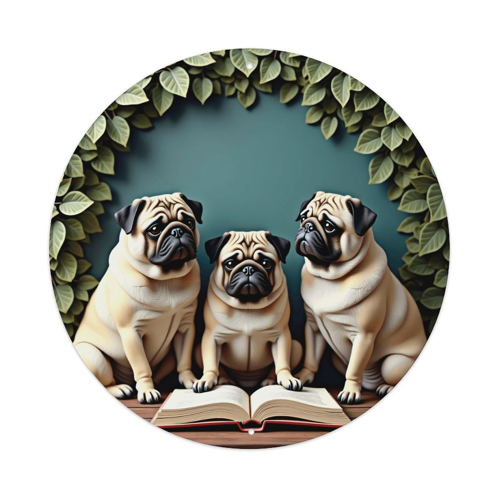 Vintage Wall Decor Pugs Sitting Wall Plaque Sign Round Metal Tin Sign ...