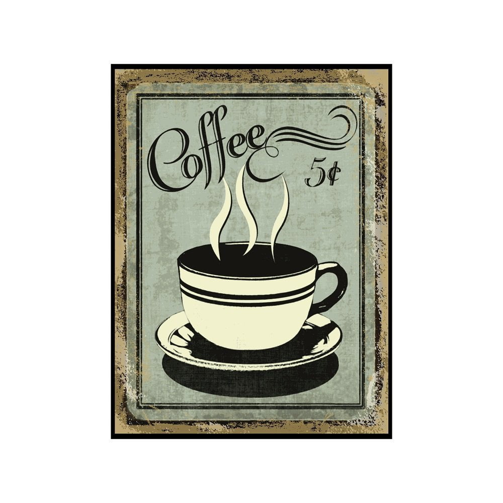 Vintage Wall Decor w/ Coffee Design, Retro 12 x 9 'Coffee for 5 Cents ...
