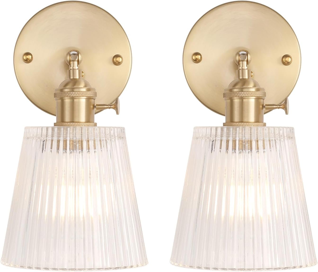 Vintage Wall Sconces Set of 2 with Transparent Stripe Glass Lampshade ...