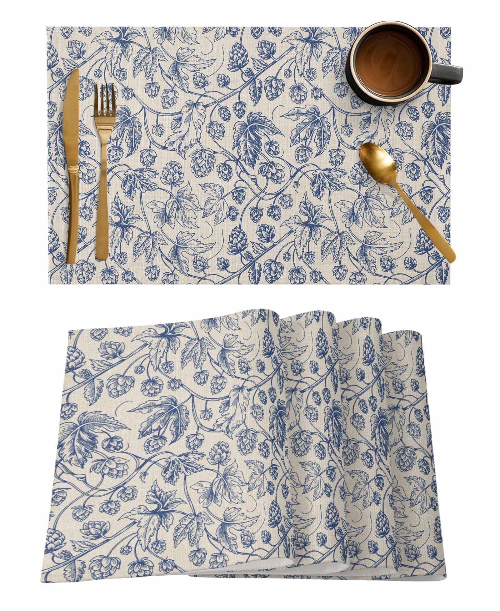 Vintage Wallpaper Placemats Set of 8 Blue Leaf Flower Plants Texture ...