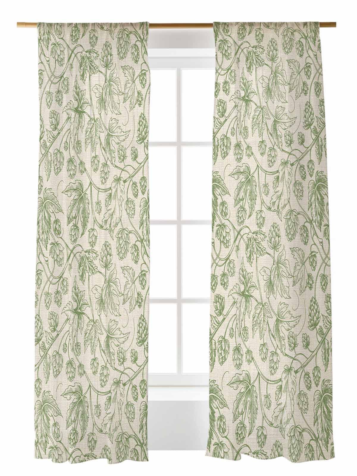 Vintage Wallpaper Sheer Curtains 2 Panels Set Green Leaf Flower Plants ...