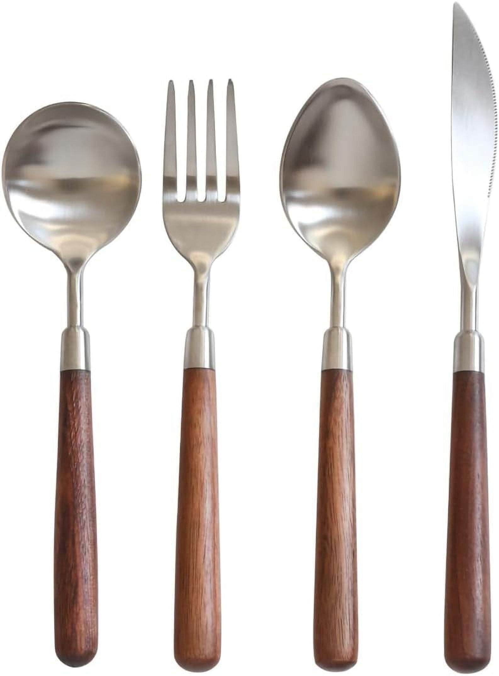 Vintage Walnut Wood Handle Silverware Set- Premium Stainless Steel with ...