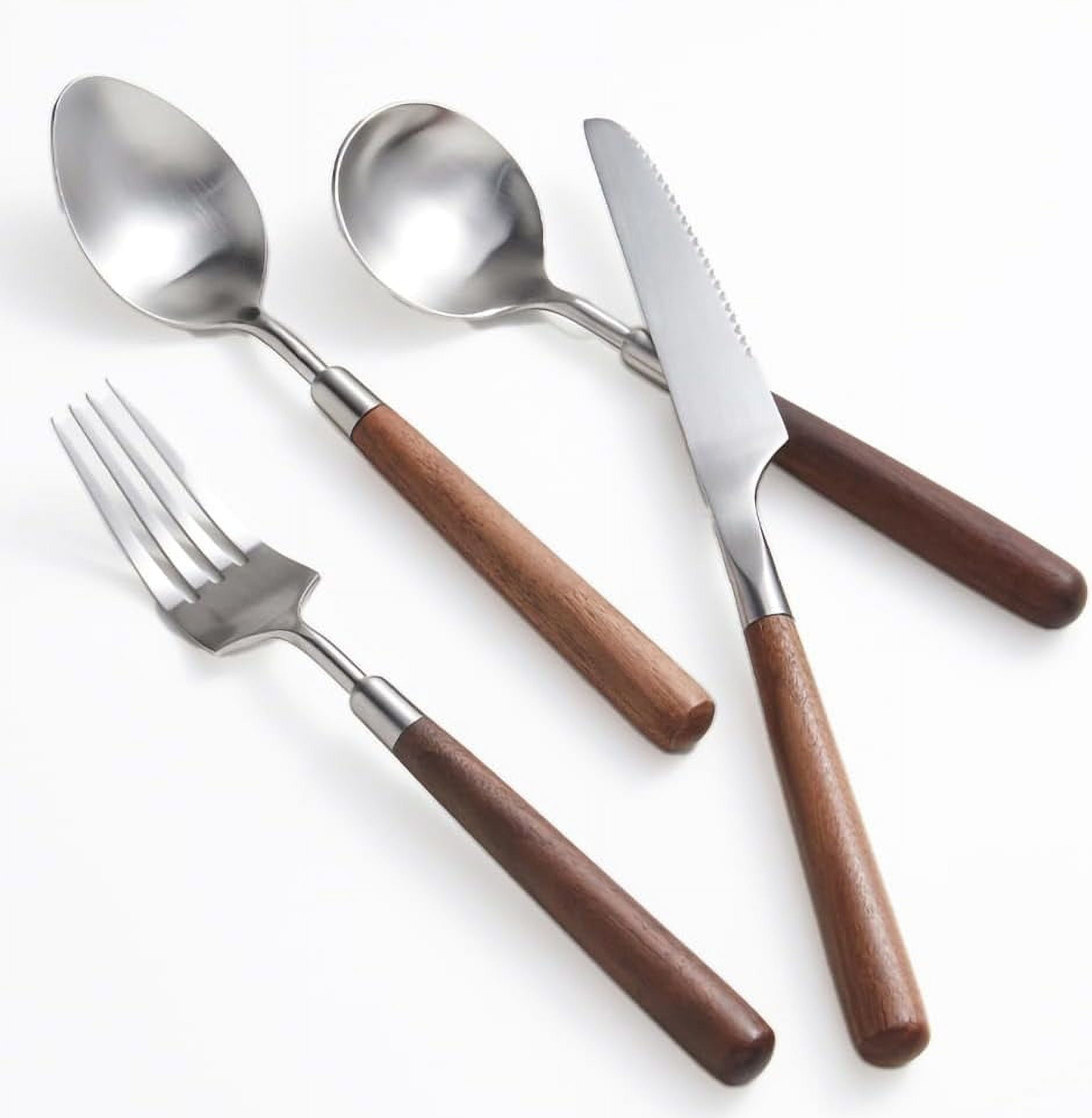Vintage Walnut Wood Handle Silverware Set Service, Wood Handle ...