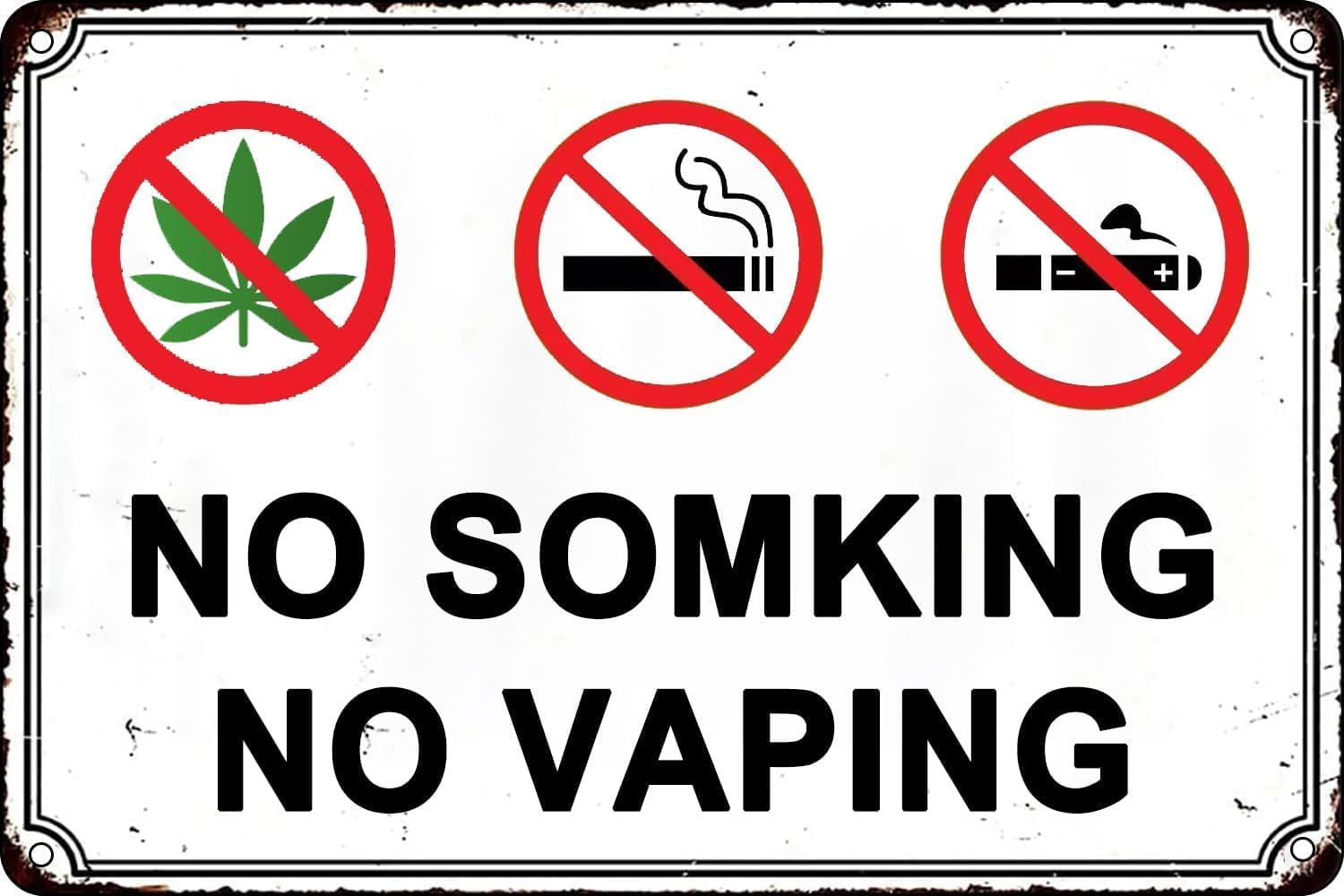 Vintage Warning Metal Signs No Smoking No Vaping Sign No Weed Marijuana ...