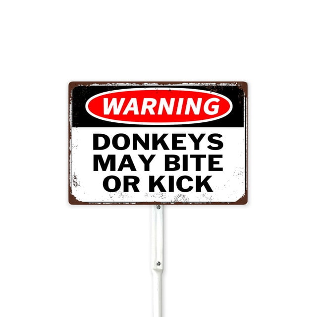 Vintage Warning Sign DONKEYS MAY BITE OR KICK BLACK AND RED CAUTION ...