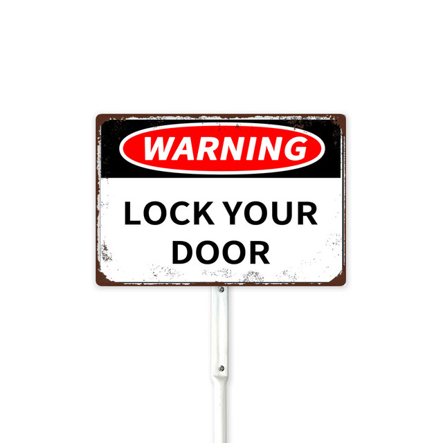 Vintage Warning Sign LOCK YOUR DOOR CAUTION Yard Sign With Stake 8" x ...