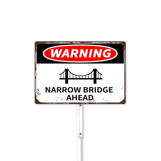 Vintage Warning Sign NARROW BRIDGE AHEAD TRAIL CAUTION Yard Sign With ...