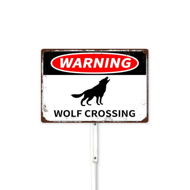 Vintage Warning Sign WOLF CROSSING TRAIL CAUTION Yard Sign With Stake 8 ...