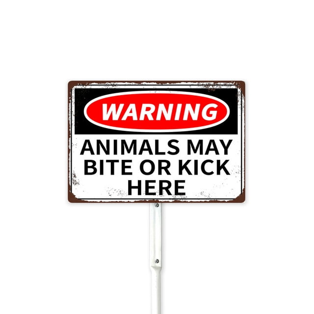 Vintage Warning Sign animals MAY BITE OR KICK BLACK AND CAUTION Yard ...