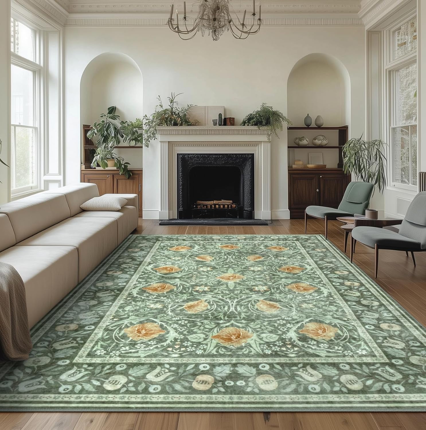 Vintage Washable 8x10 Area Rugs for Living Room, Soft Non-Slip Sage ...