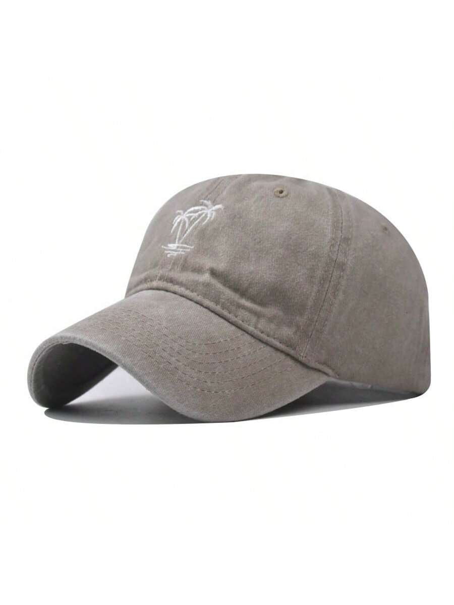 Vintage Washed Baseball Cap with White Palm Tree Embroidery, Adjustable ...