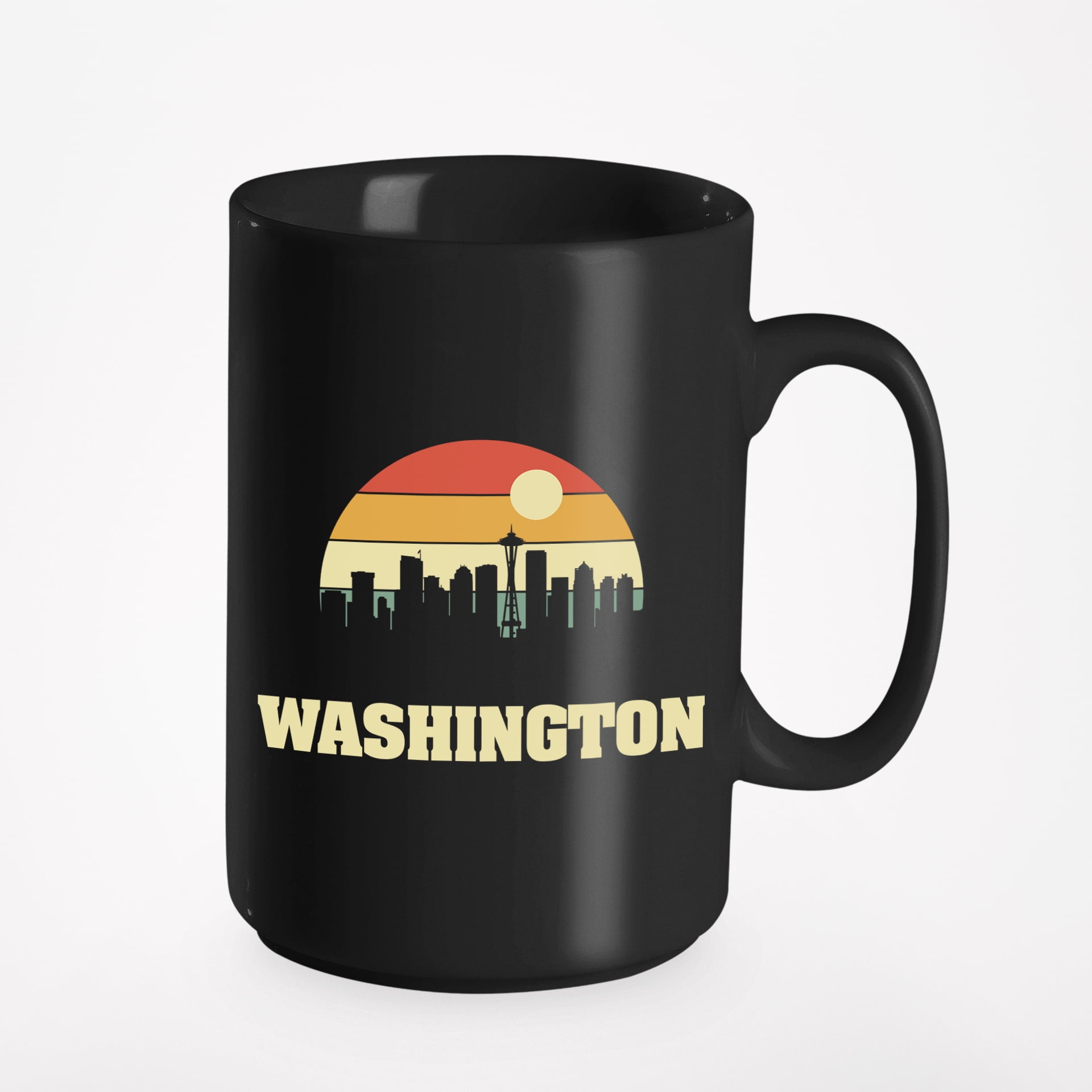 Vintage Washington State Skyline Silhouette, Black 15oz Ceramic Mug ...