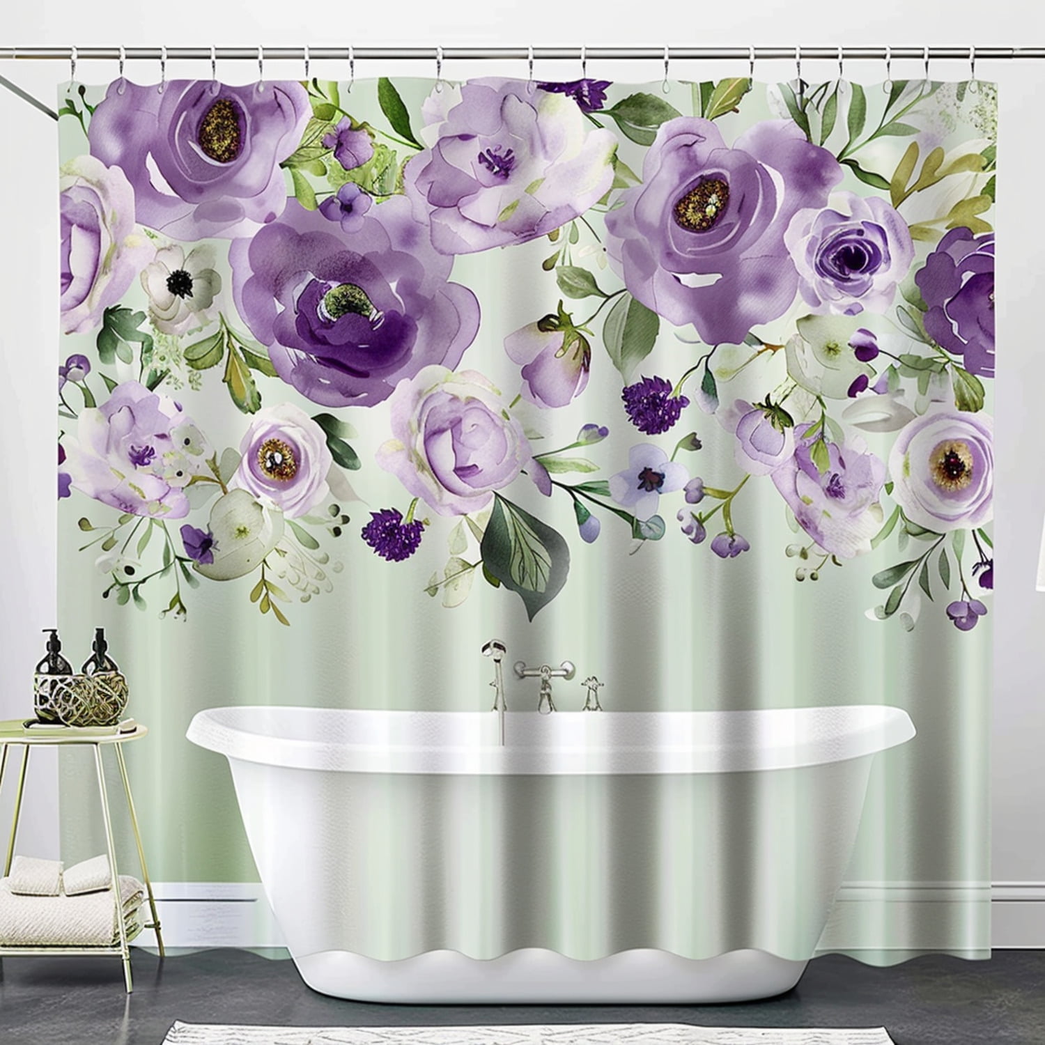 Vintage Watercolor Floral Bathroom Shower Curtain With Roses Anemones