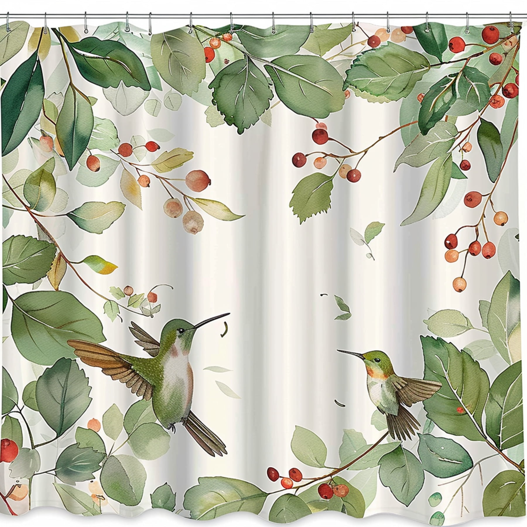Vintage Watercolor Hummingbirds And Leaves Shower Curtain Cottagecore