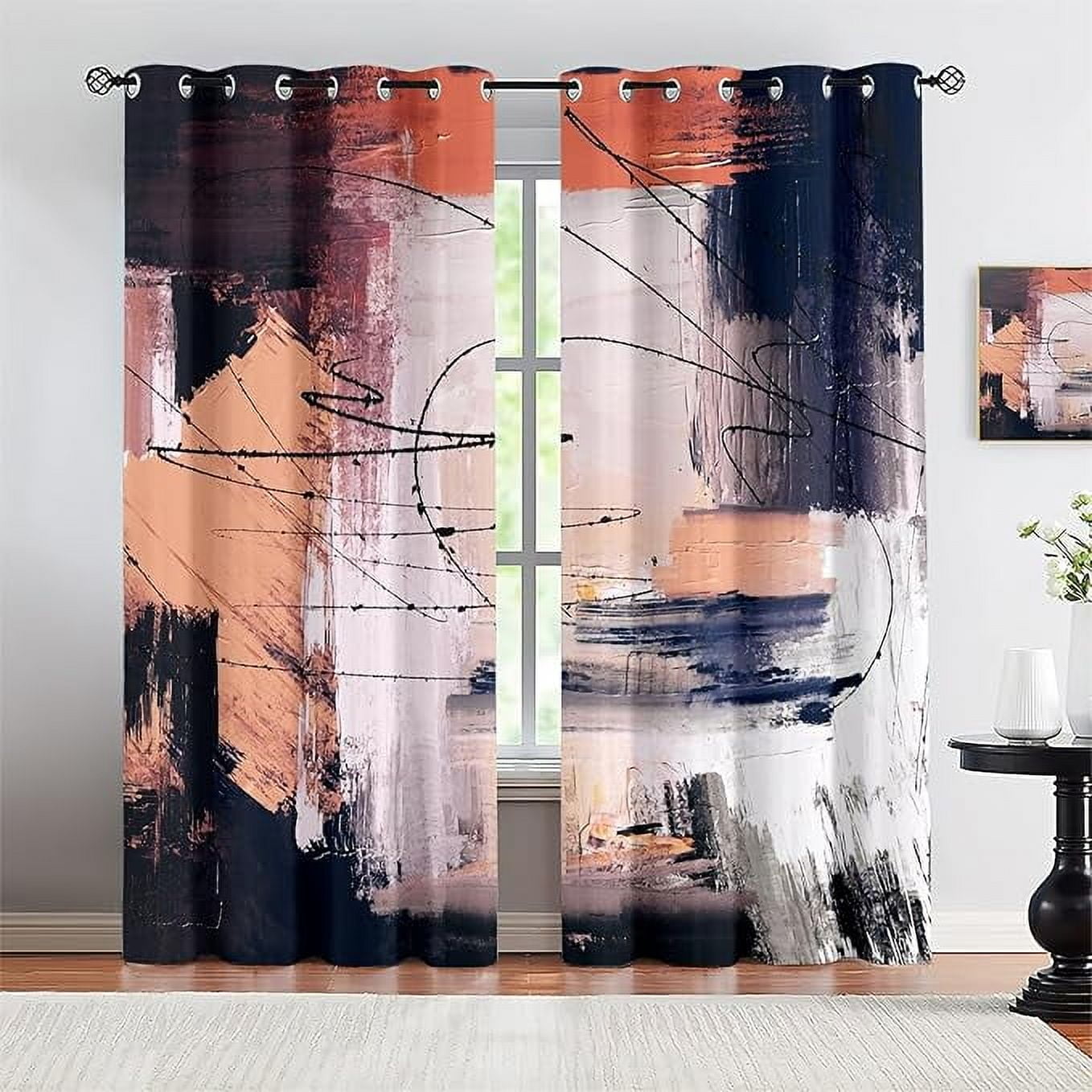 Vintage Watercolor Oil Painting Texture Blackout Curtains For Bedroom, Brown Black Graffiti Art ...