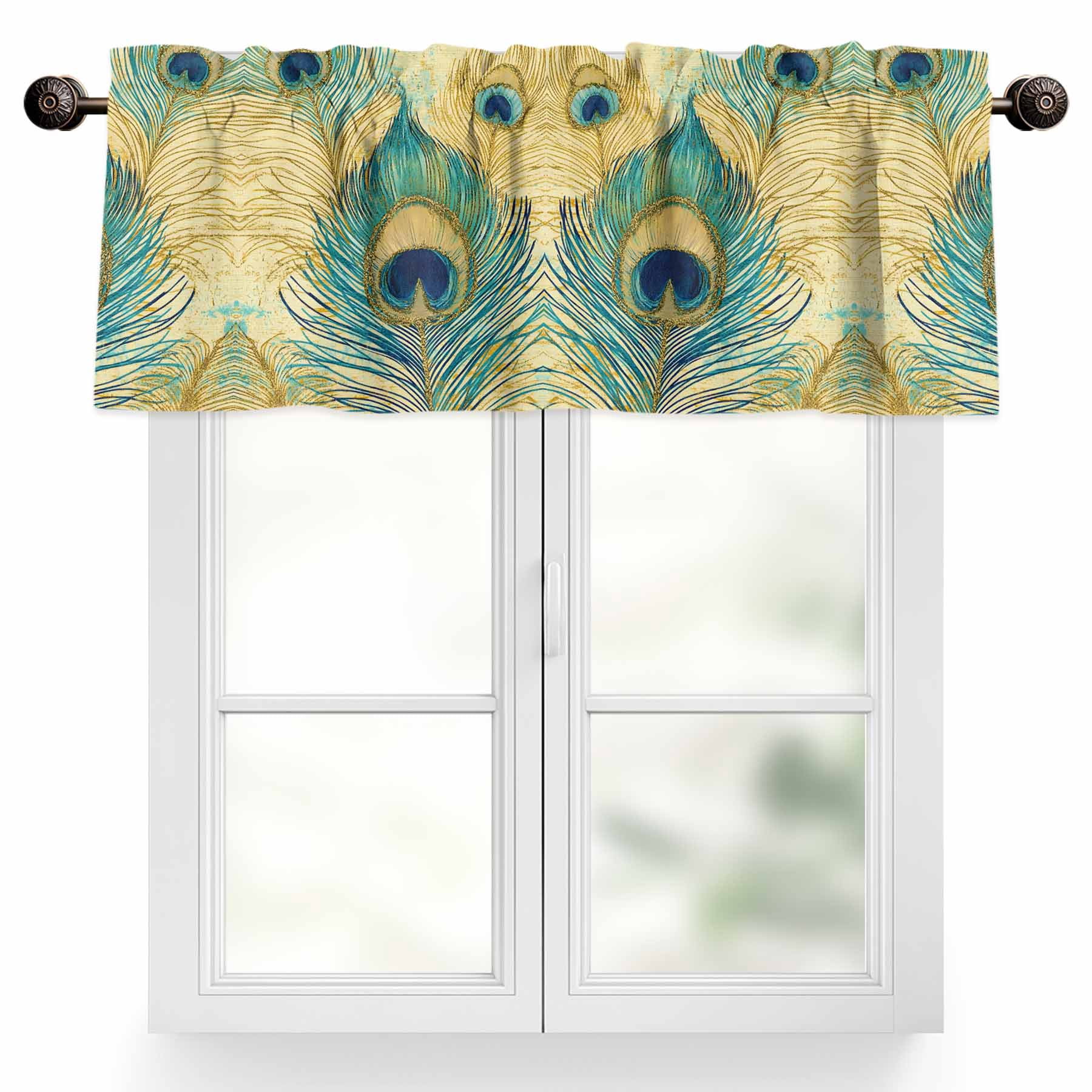 Vintage Watercolor Peacock Feathers Valances for Windows, 42 x 18in ...