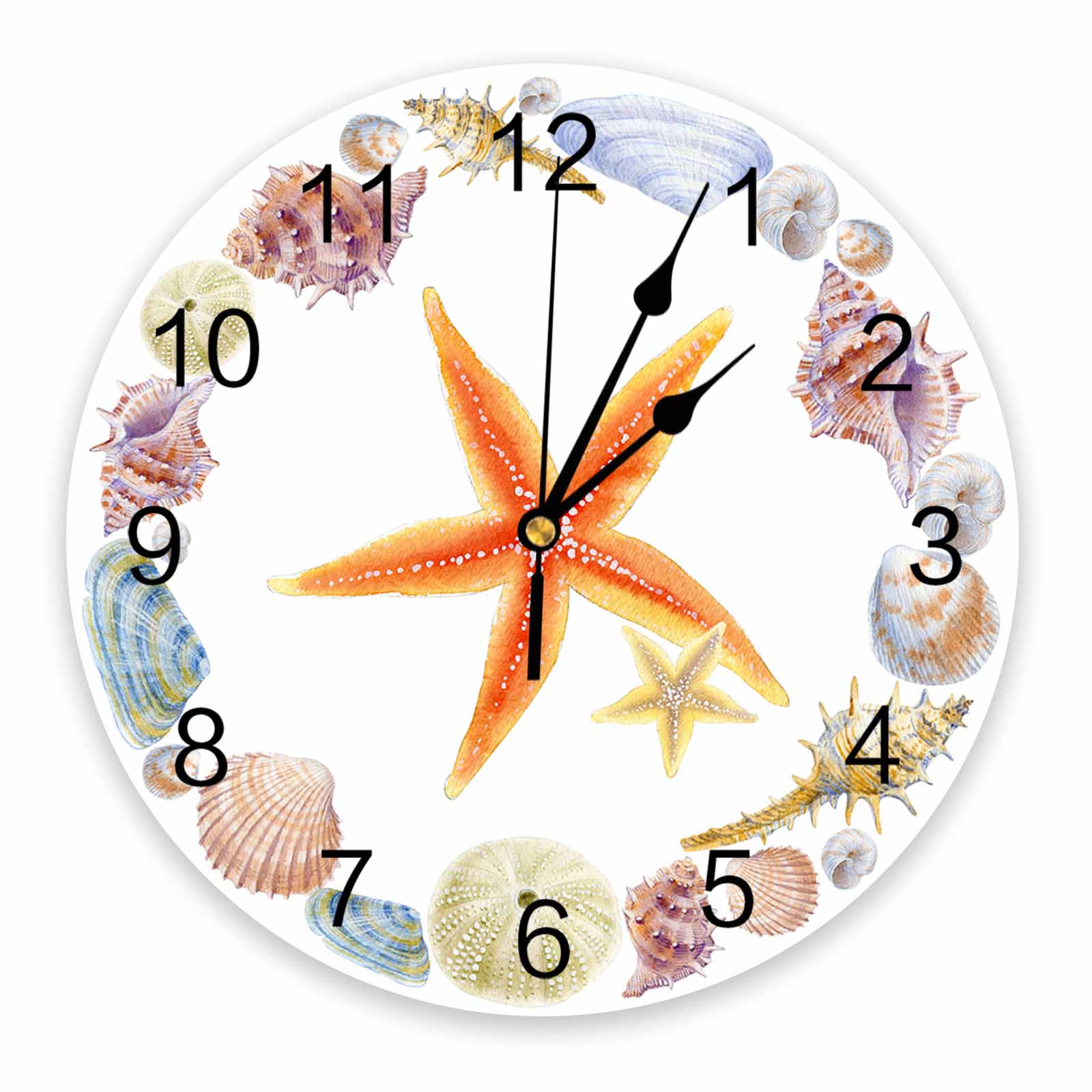 Vintage Watercolor Seashell PVC Wall Clock Bedroom ration Wall Clock ...