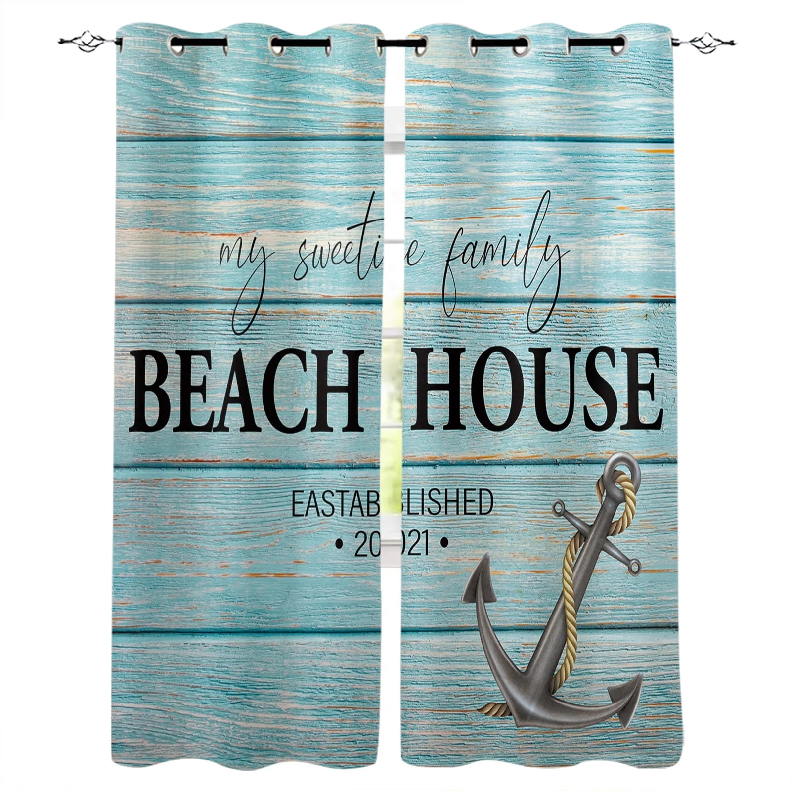 Vintage Watercolor Ship Anchor With Wave Spots Window Curtain For ...