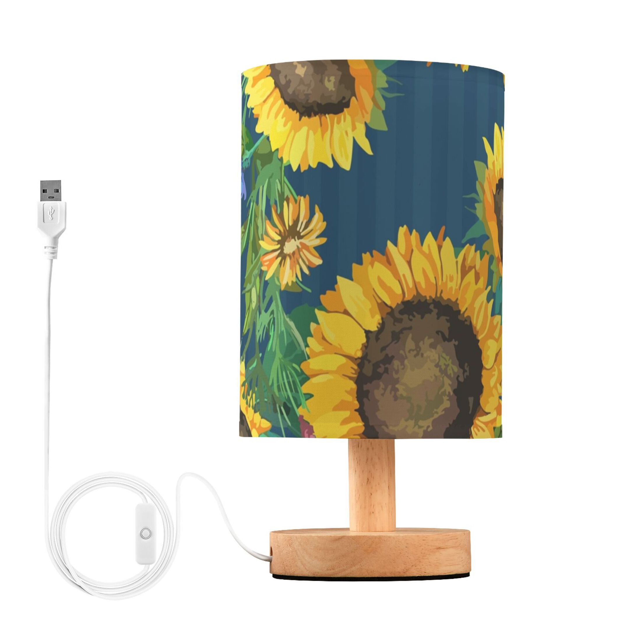 Vintage Watercolor Sunflower Stripes Bedside Table Lamp LED Warm Lights ...