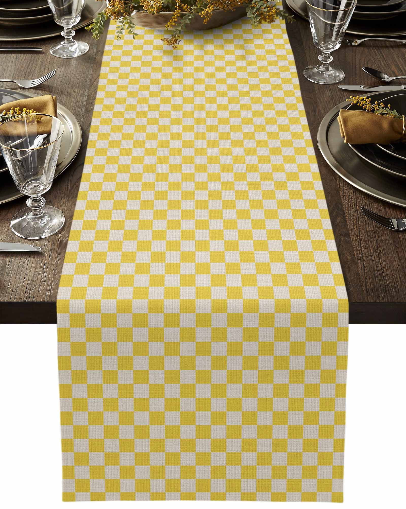 Vintage Watercolor Yellow Gingham Table Runners 13x36 Inches Long Linen ...