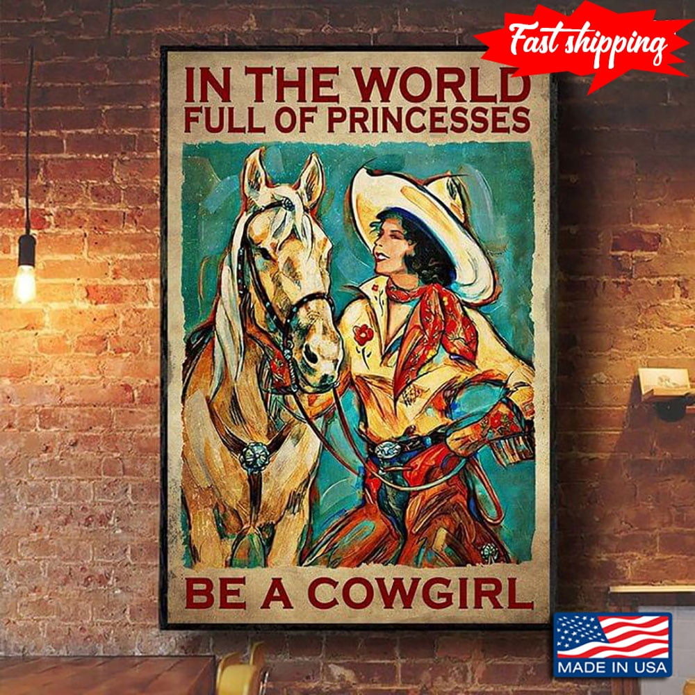 Vintage Watercolour Cowgirl With Horse Painting In A World Full Of ...