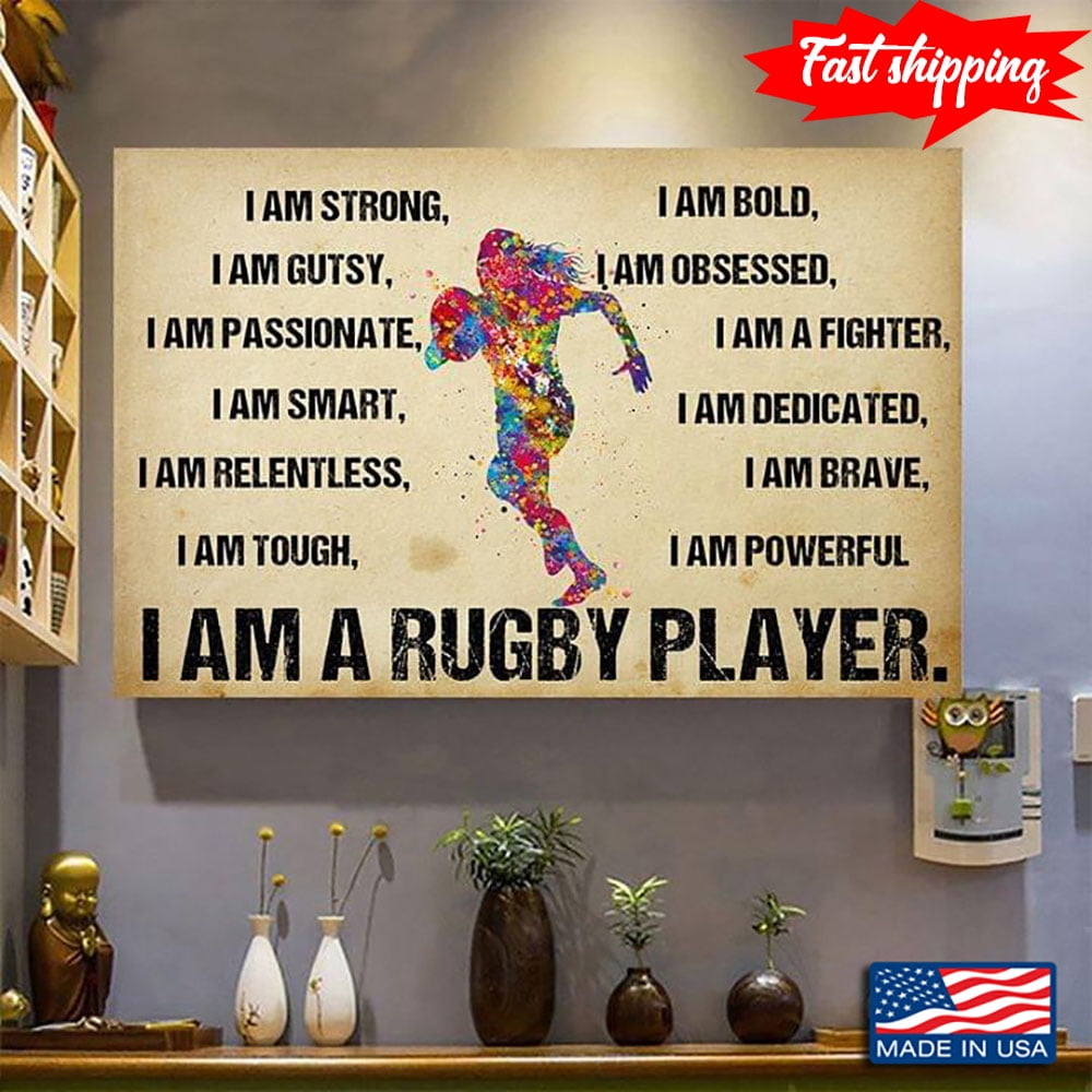 Vintage Watercolour Female Rugby Player I Am A Rugby Player I Am Strong ...