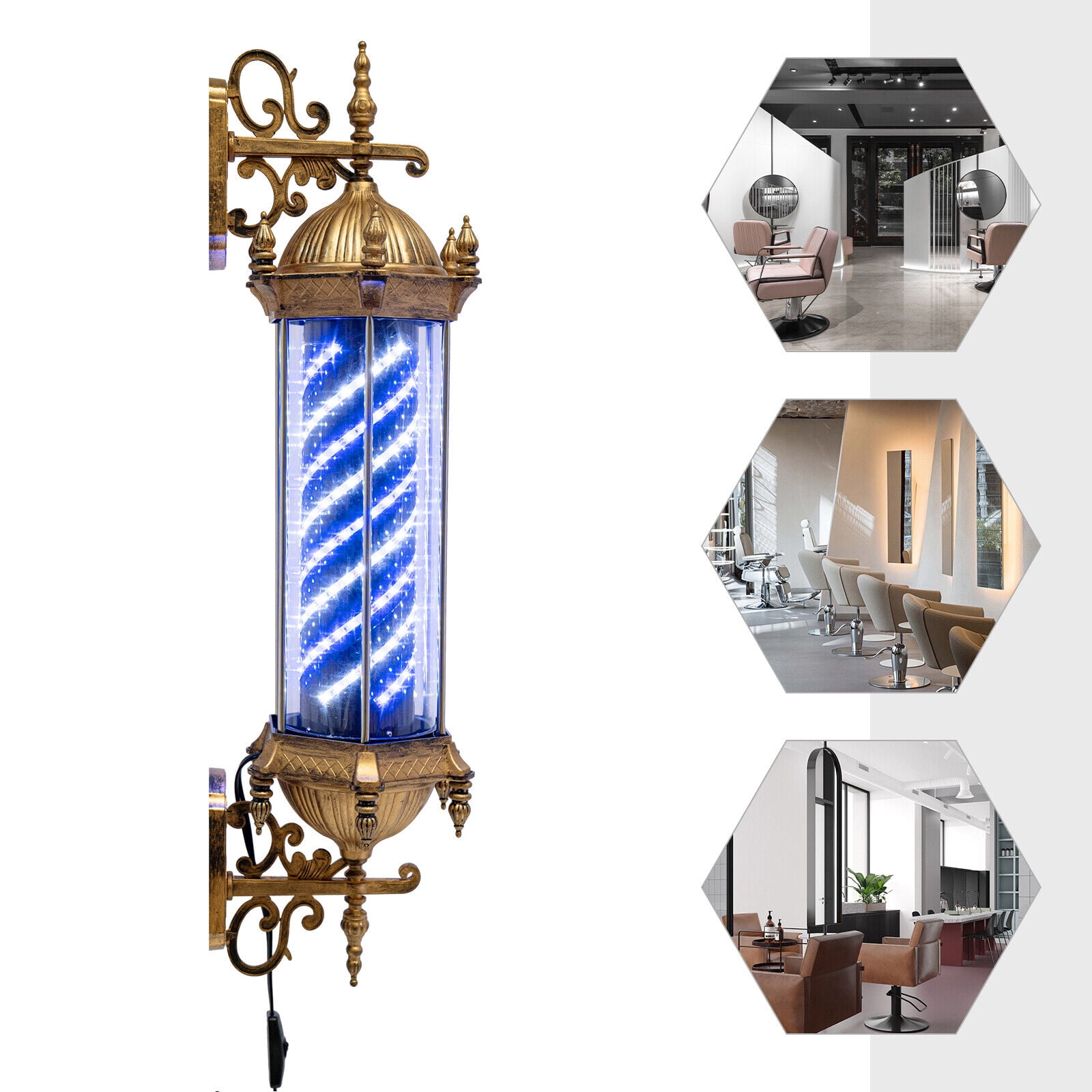 Vintage Waterproof Round Barber Pole LED Stripe Light 18W Hair Salon ...