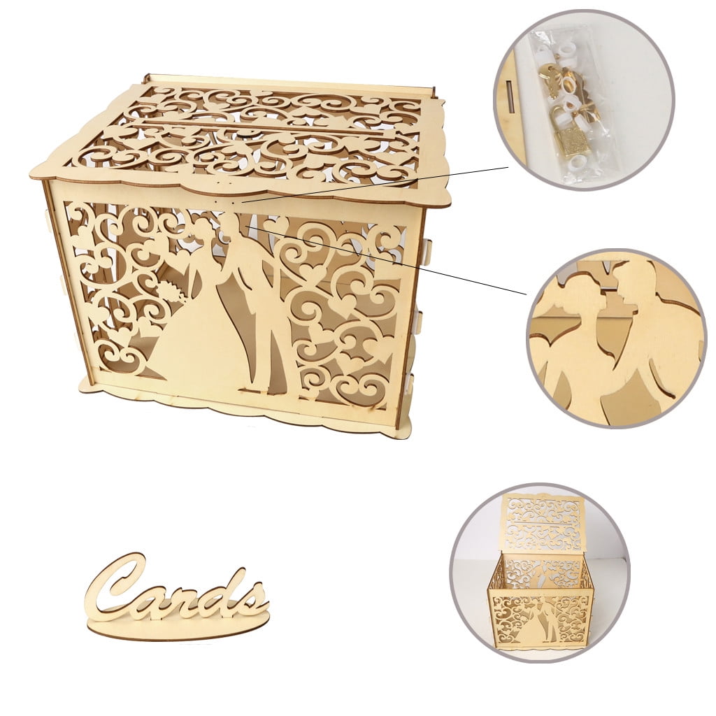 Vintage Wedding Card Box with Lock - Handmade Wooden Gift Money Holder ...