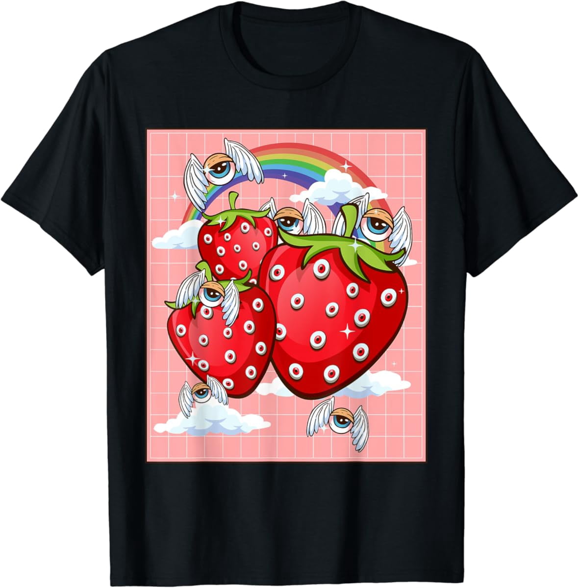 Vintage Weirdcore Aesthetic Kawaii Strawberry Eyes Winged Eyeballs T ...