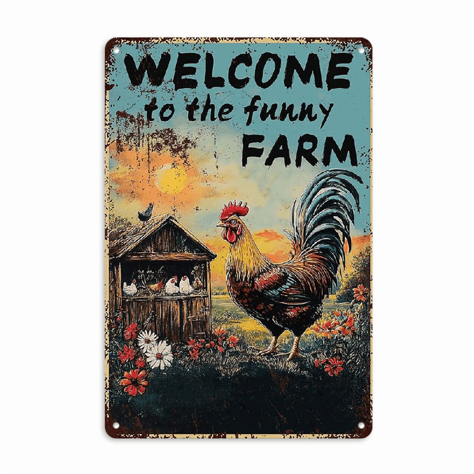 Vintage 'Welcome to the Funny Farm' Chicken Coop Sign - Rustic Metal ...