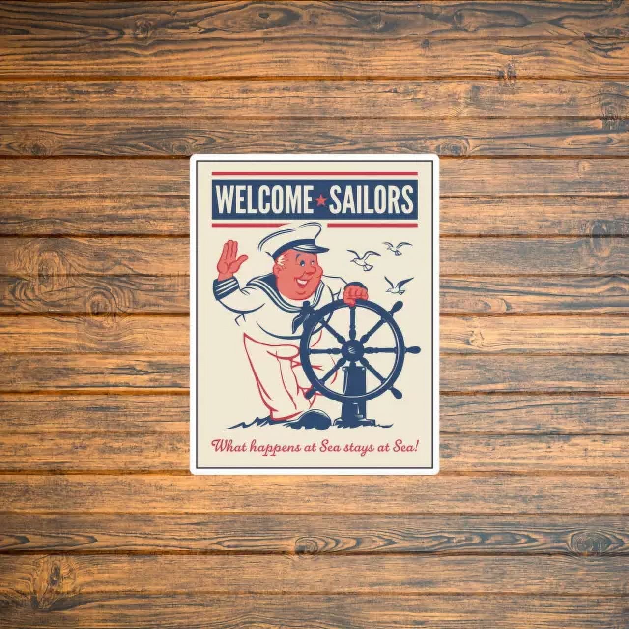 Vintage Welcome Sailors Nautical Sticker Print - Sea Captain & Ship'S ...