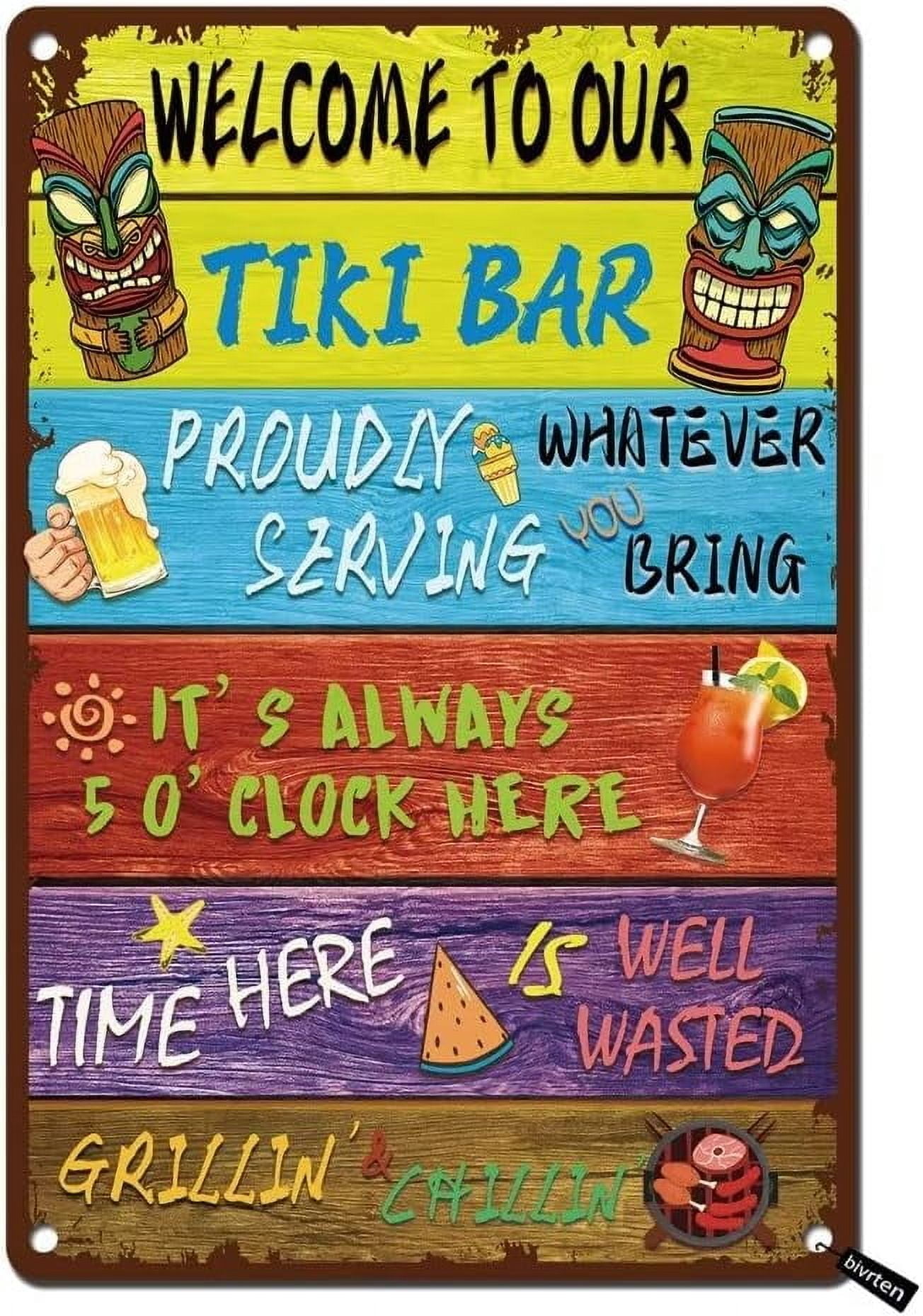 Vintage Welcome to Our Tiki Bar Sign - Tiki Bar Decor for Home Poolside ...