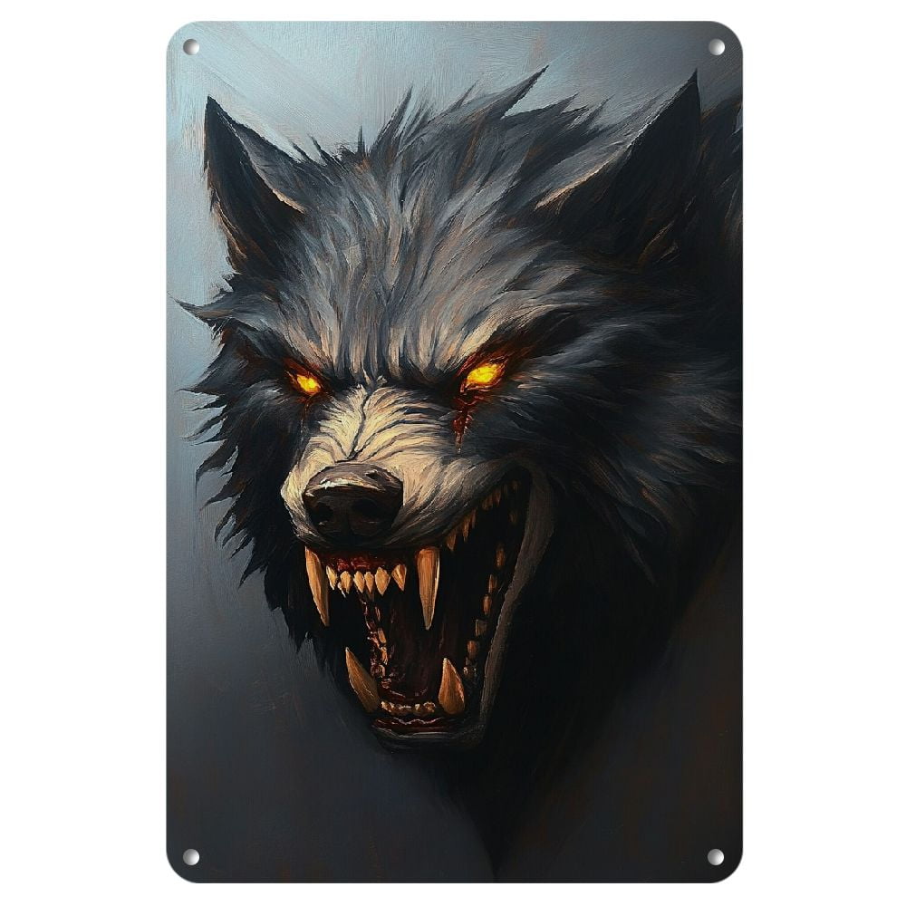 Vintage Werewolf Iron Sign 12"x8" - Intense Wolf Art, Retro Metal Wall ...