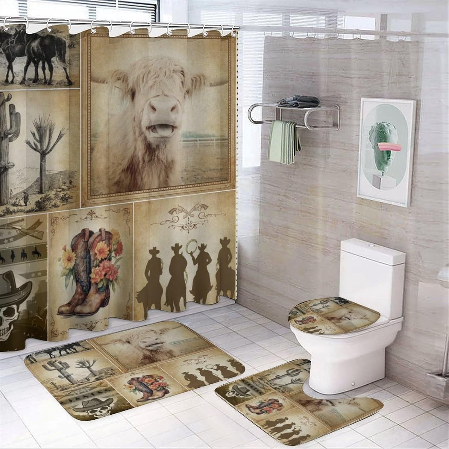 Vintage Western Cowboy 4 Pieces Shower Curtain Set, Rustic Farmhouse ...