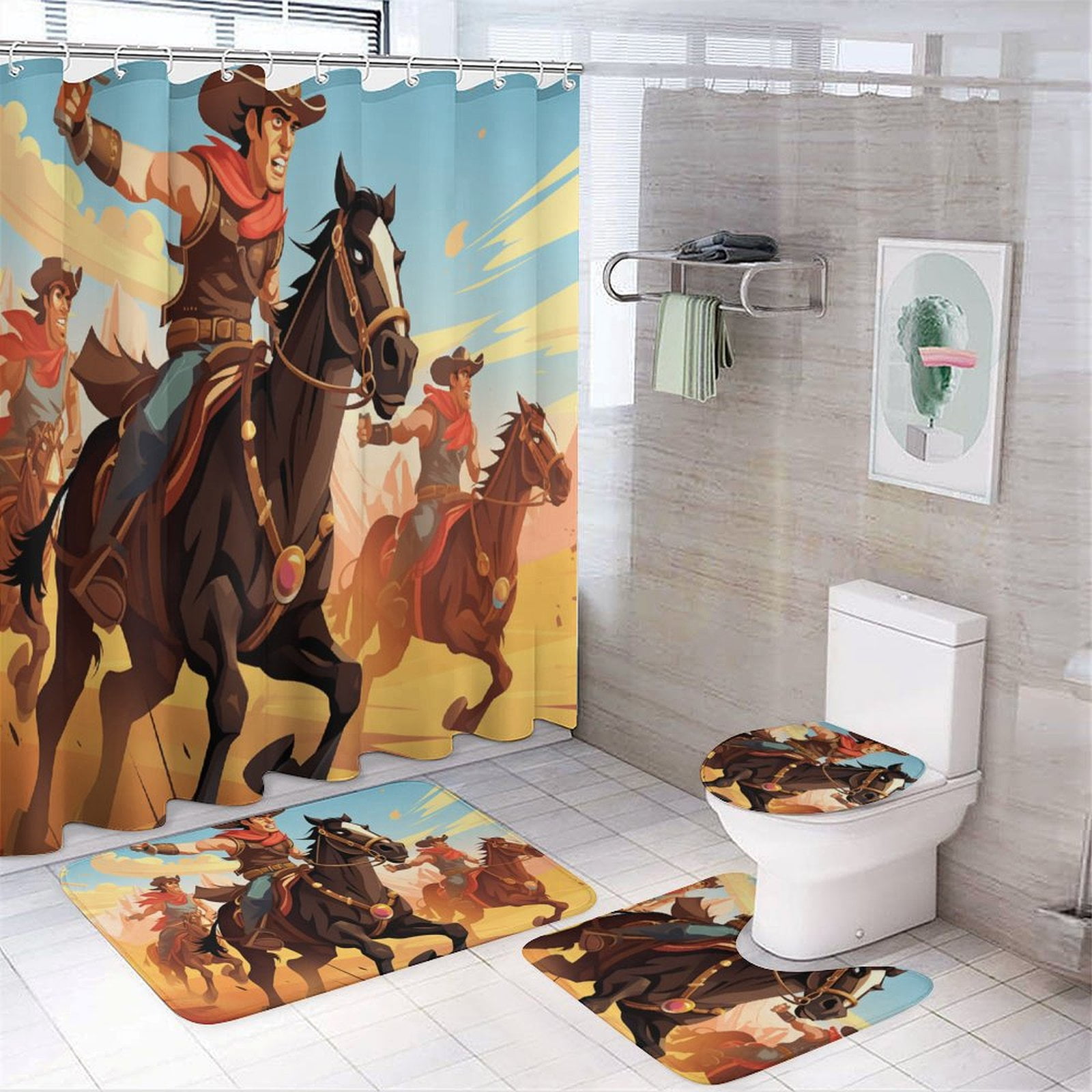 Vintage Western Cowboy Bathroom Sets with Shower Curtain And Rugs, Incl ...