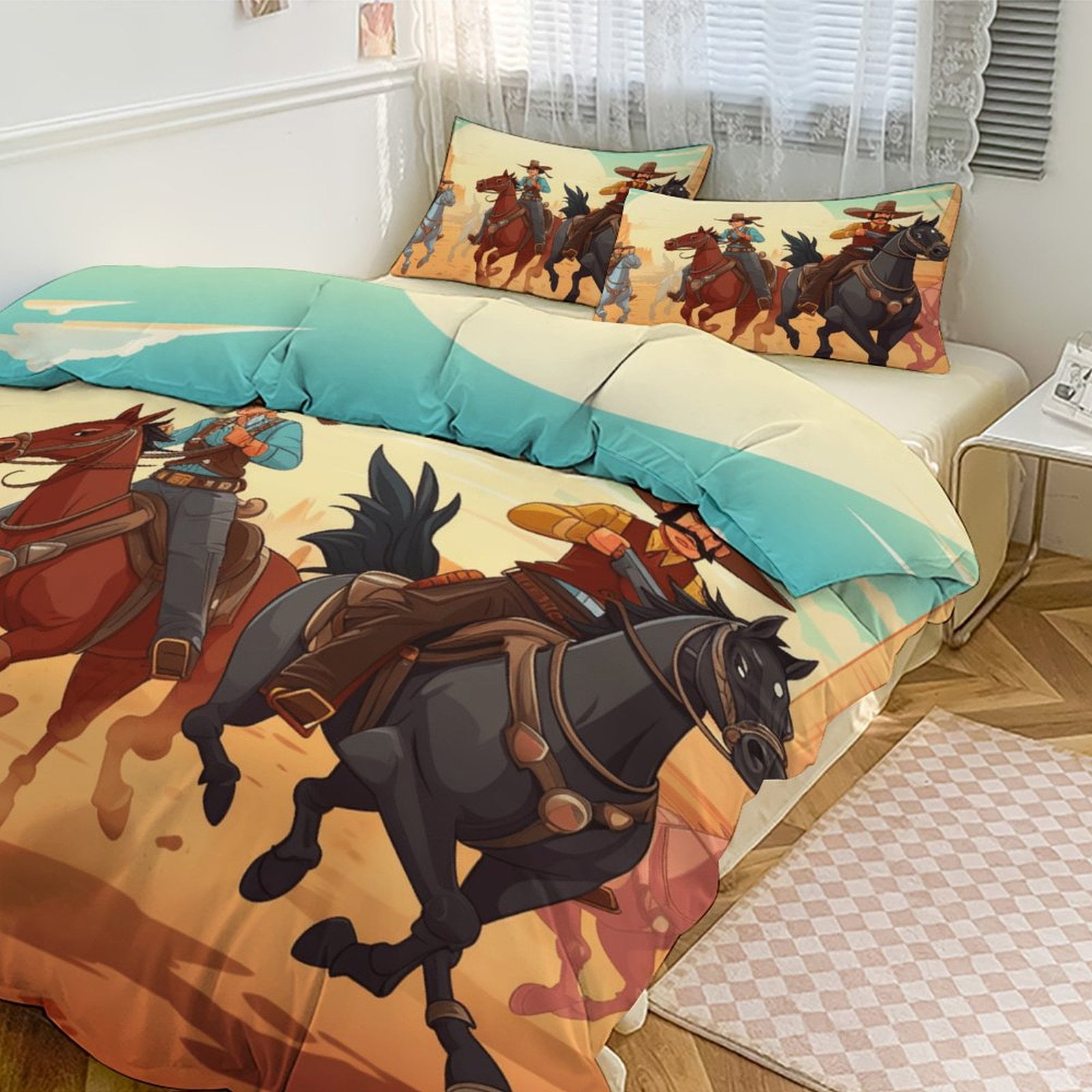 Vintage Western Cowboy Bedding Set with Zipper Closure for Girls & Boys ...