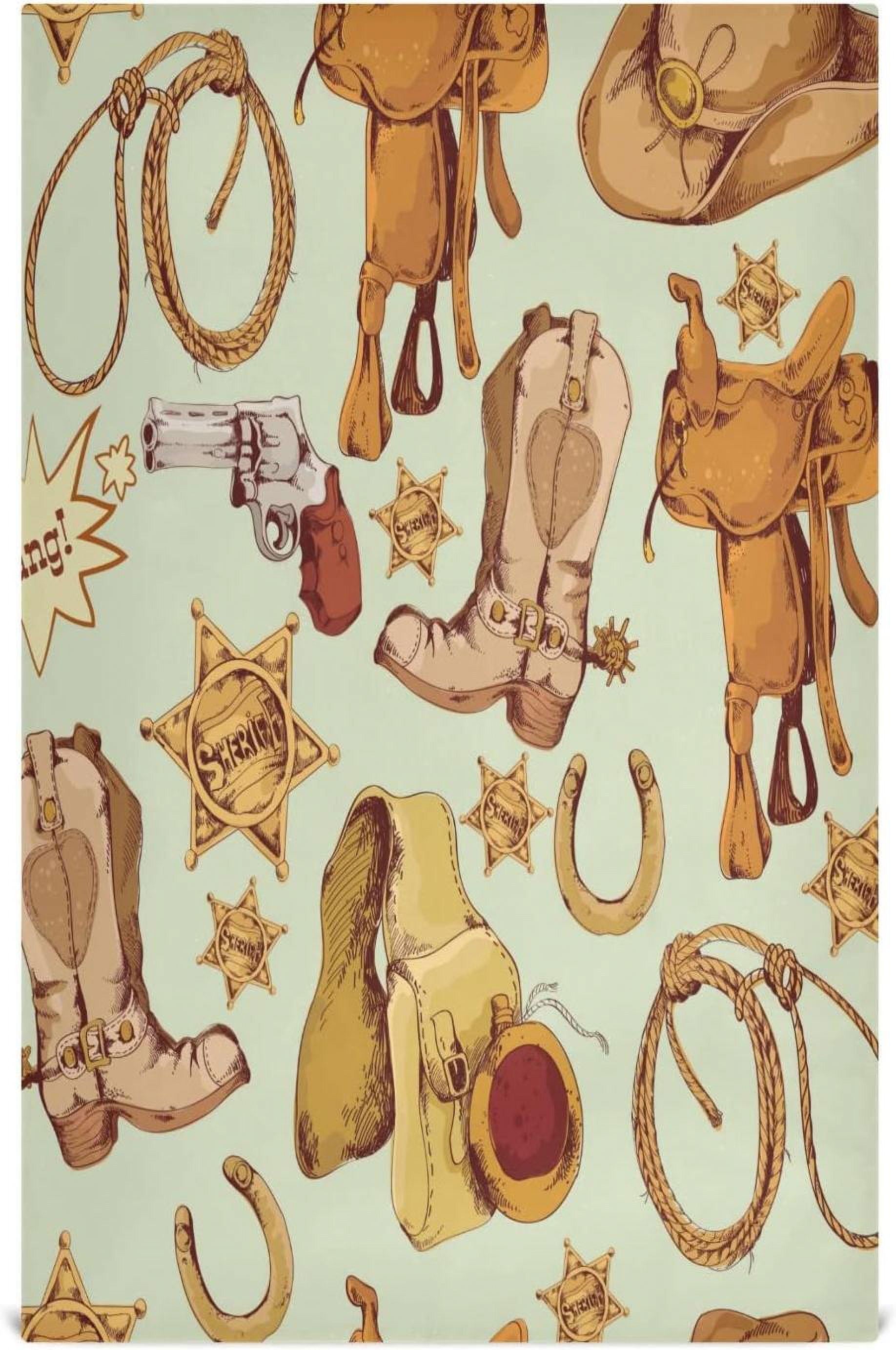 Vintage Western Cowboy Kitchen Dish Towels Set of 1, Horse Saddle Lasso ...