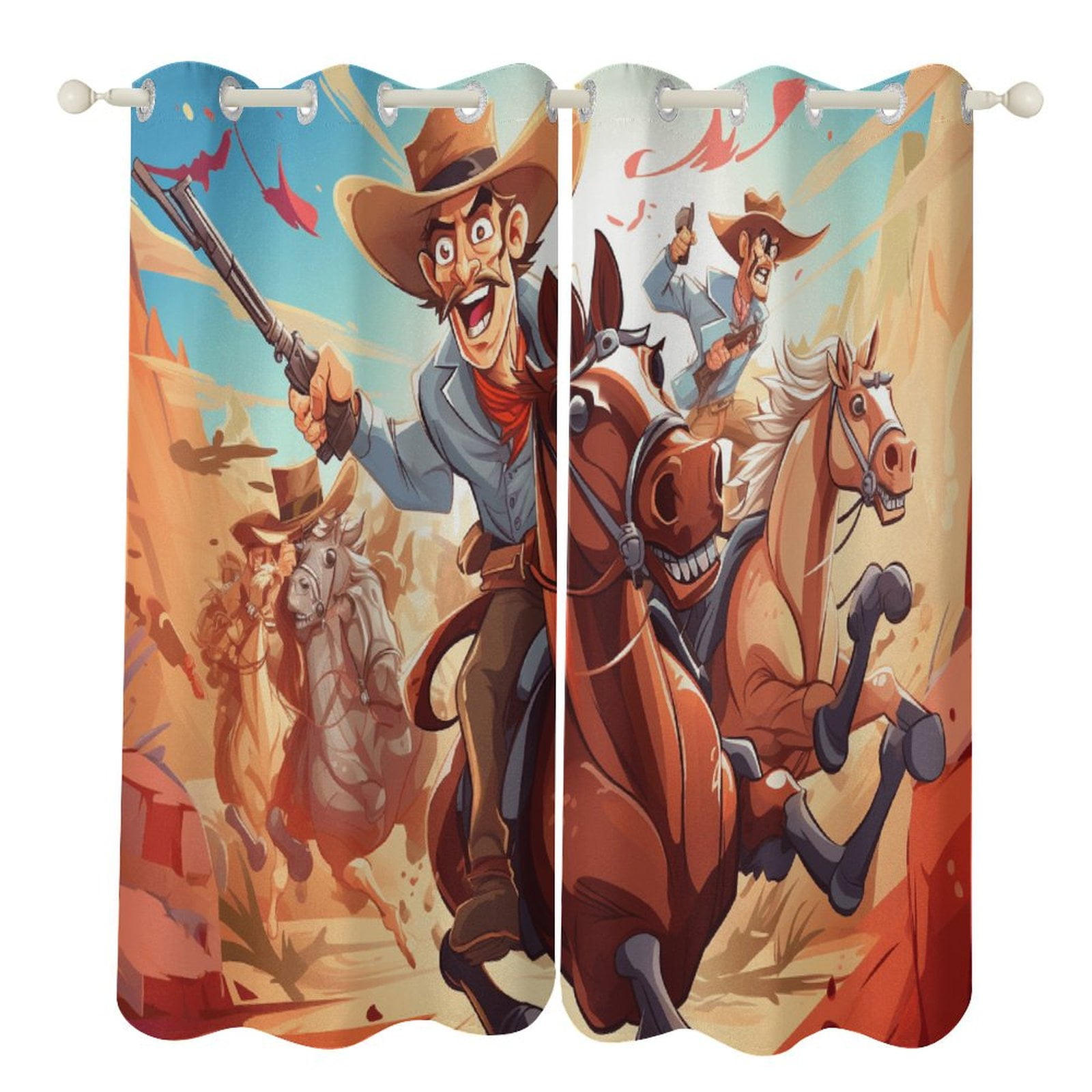 Vintage Western Cowboy Modern Window for Living Room Curtains for Child ...