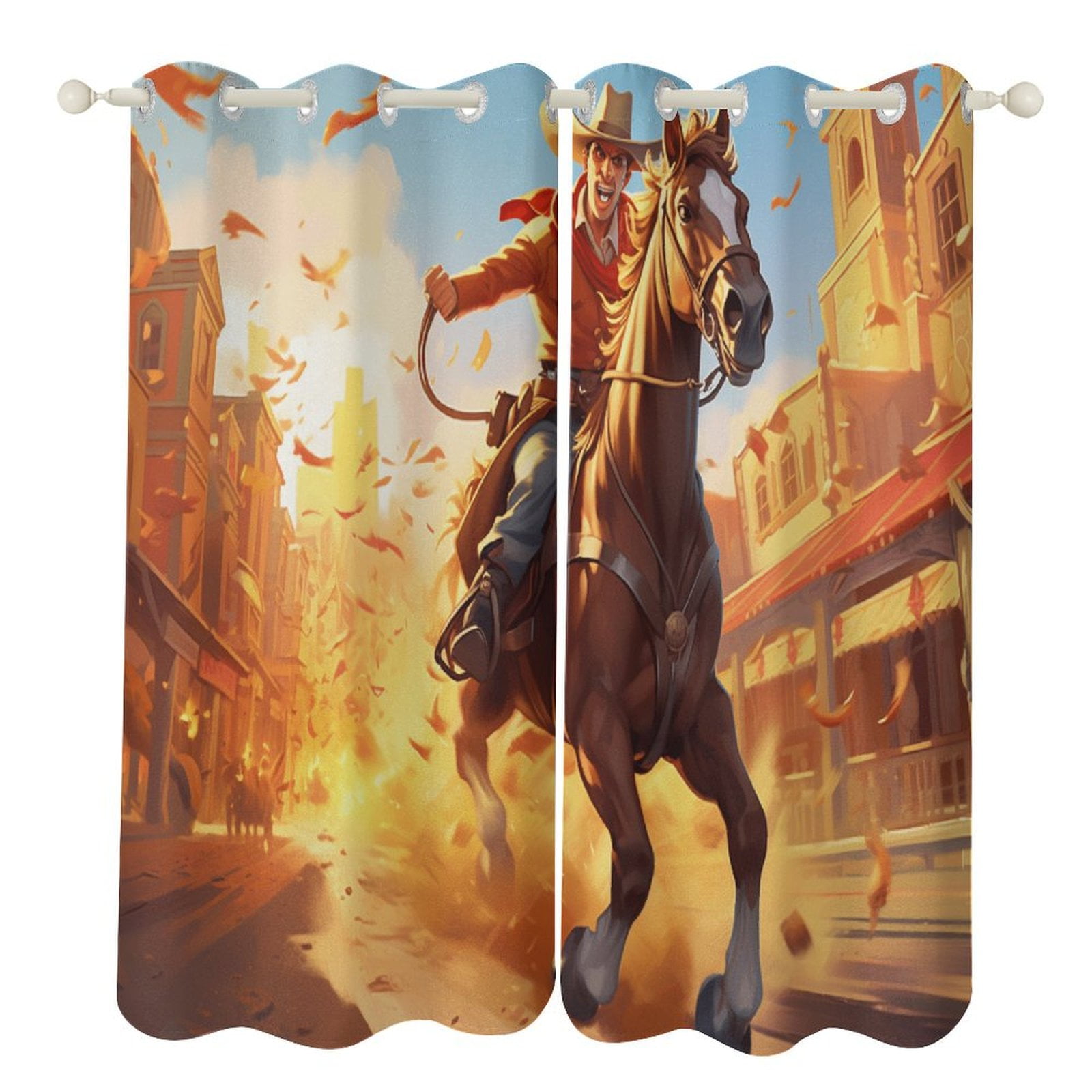 Vintage Western Cowboy Modern Window for Living Room Curtains for Child ...