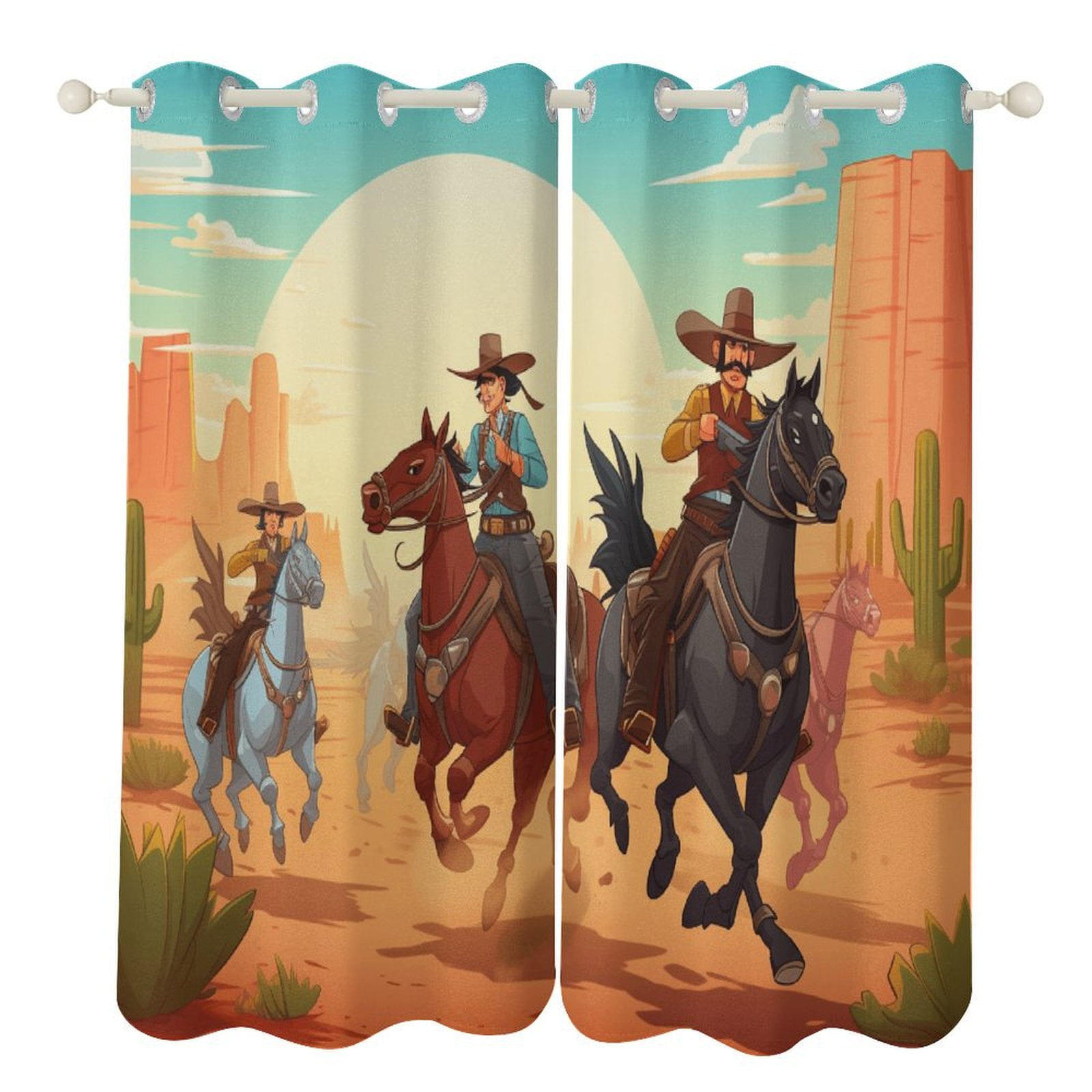 Vintage Western Cowboy Modern Window for Living Room Curtains for Child ...