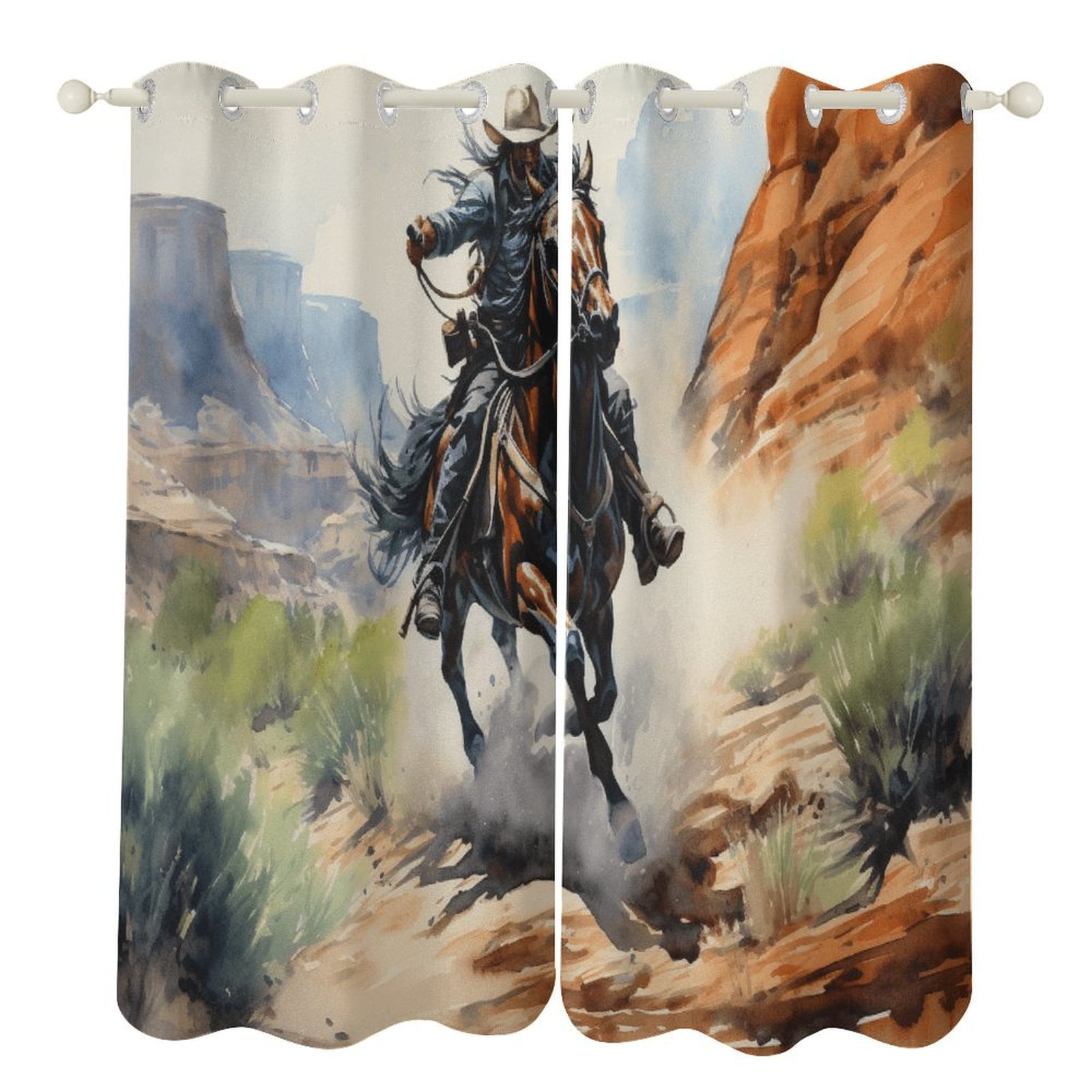 Vintage Western Cowboy Modern Window for Living Room Curtains for Child ...