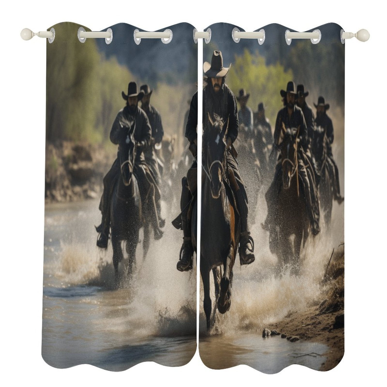 Vintage Western Cowboy Window Curtain Panels Grommet Blackout Curtains ...