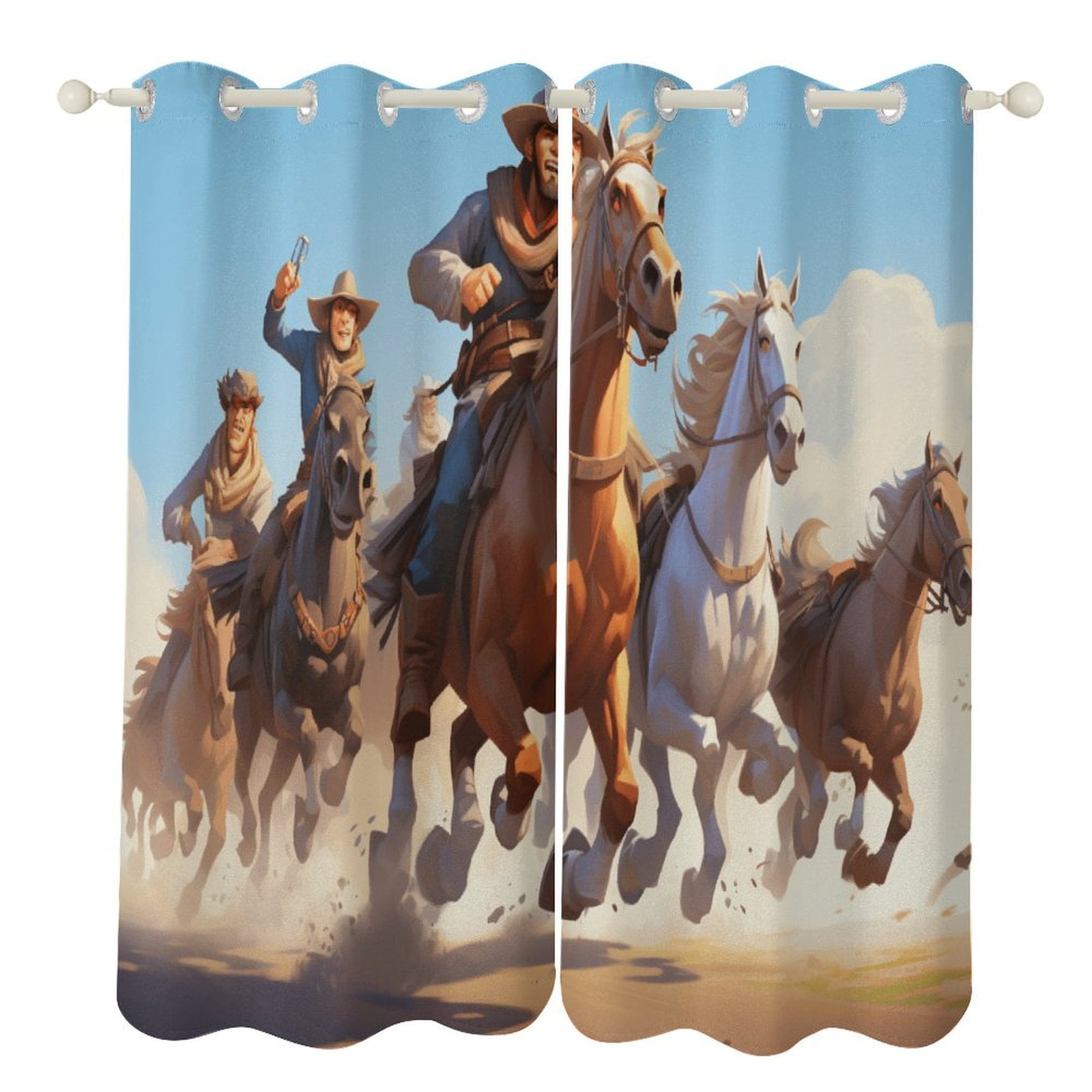 Vintage Western Cowboy Window Curtain Panels Grommet Blackout Curtains ...